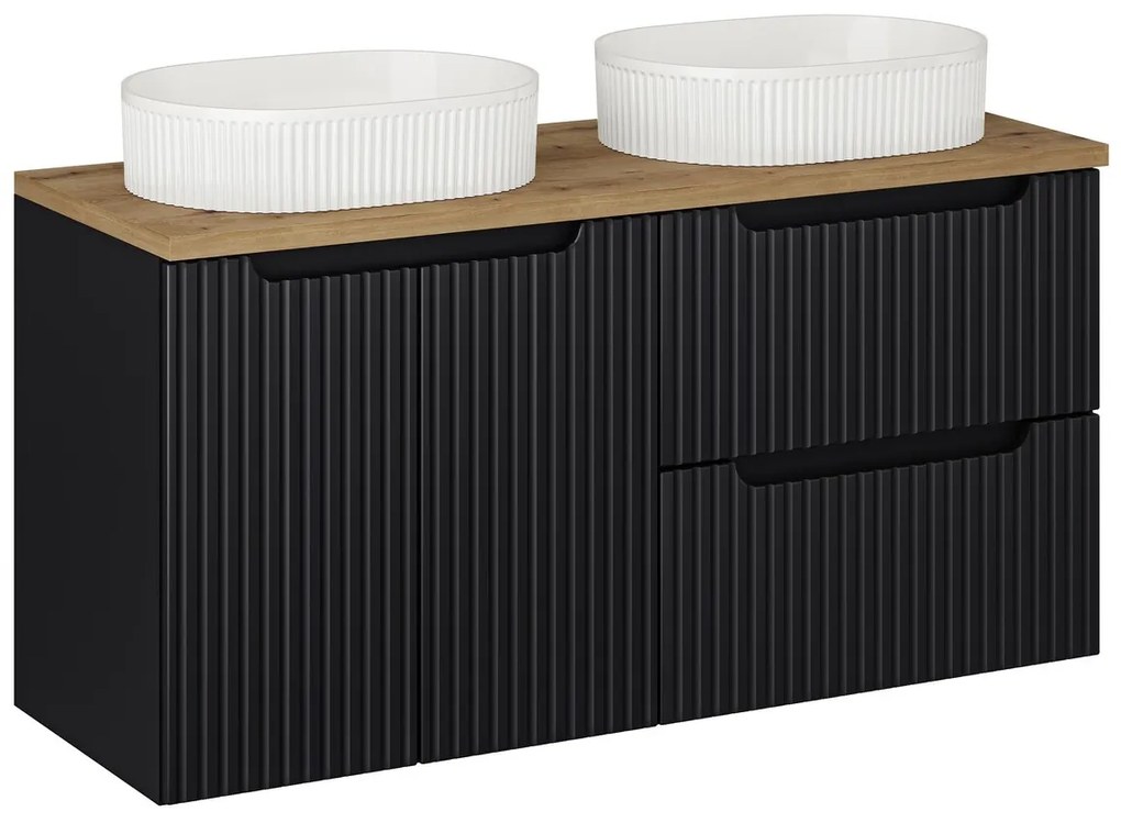 Závěsná skříňka Nova Black Beyond s deskou a umyvadlem 120 cm černá/dub evoke