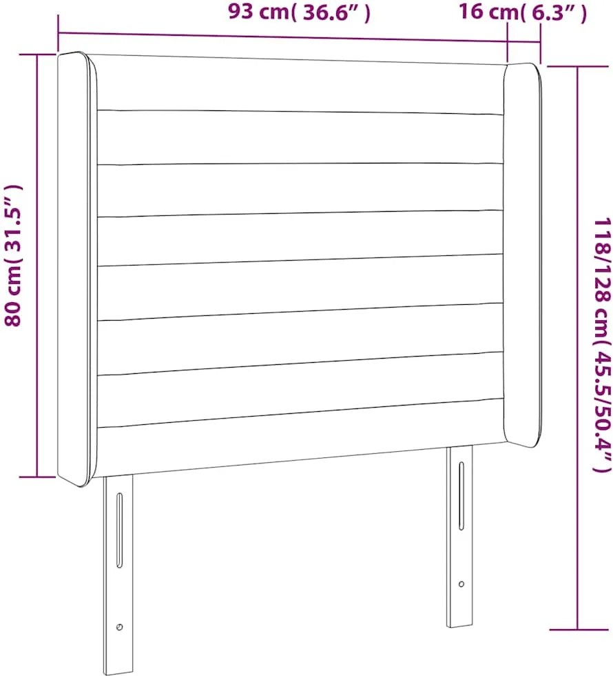 Čelo postele s LED tmavě modré 93 x 16 x 118/128 cm samet 3124228