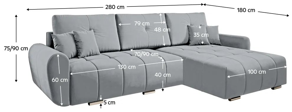 Kondela Univerzální sedací souprava, světle šedá látka, LONGA ROH