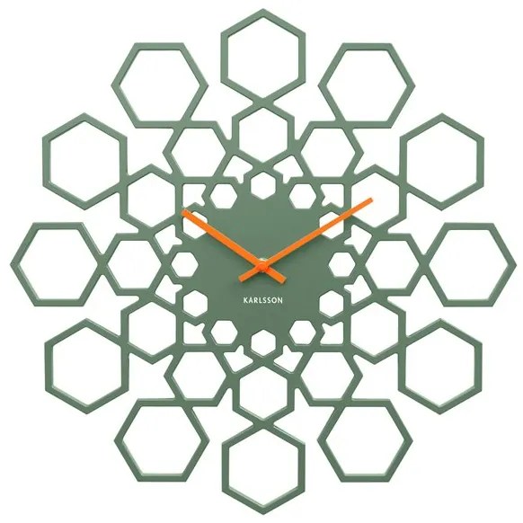 KARLSSON Nástěnné hodiny Sunshine Hexagon zelené