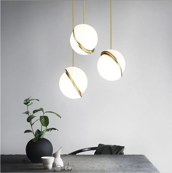 Toolight, závěsná stropní lampa akrylová koule 1xE27 APP481-1CP, bílá-zlatá, OSW-00598