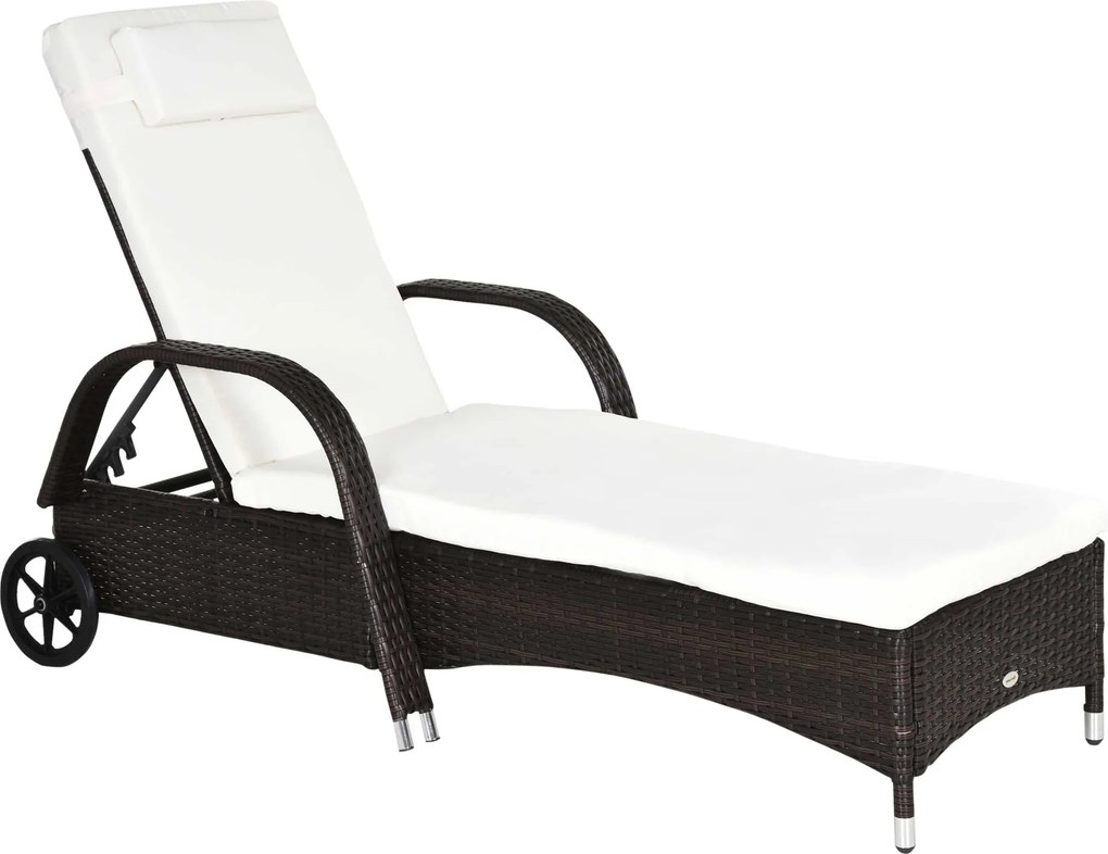 Zahradní lehátko Outsunny s polštáři a kolečky, mobilní ratanové lehátko z polyratanu a kovu, kávově hnědé, 200 x 73 x 30-103cm | Aosom.de