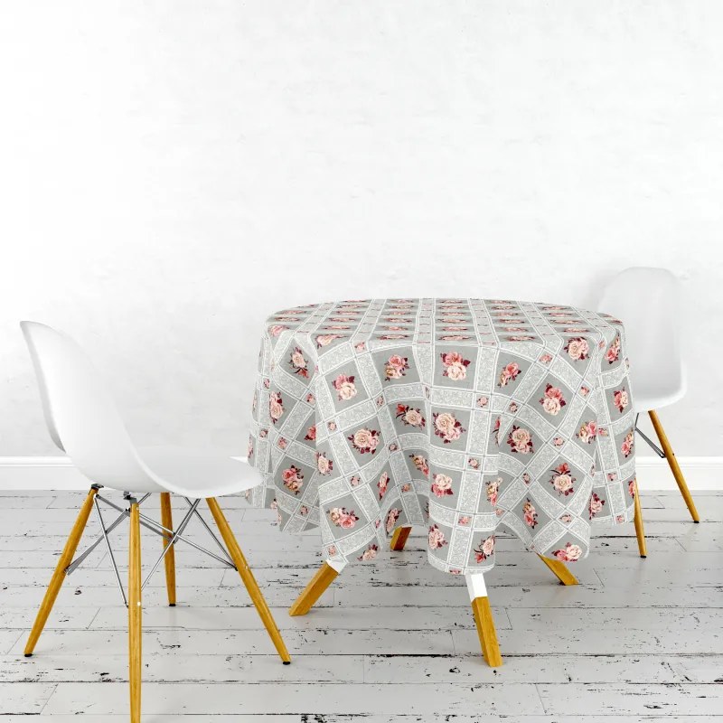 Ubrus PVC kulatý FL-1325-02 - Růžová elegance (různé velikosti)