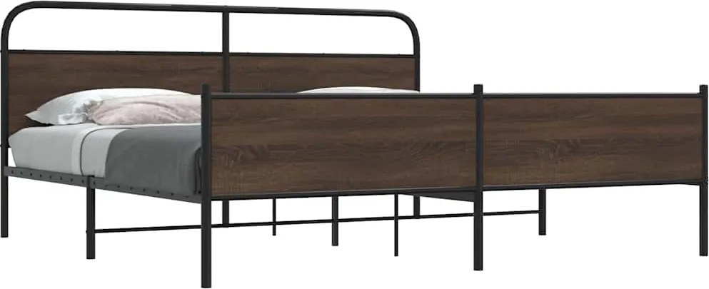 Kovový rám postele bez matrace hnědý dub 183 x 213 cm 3318711