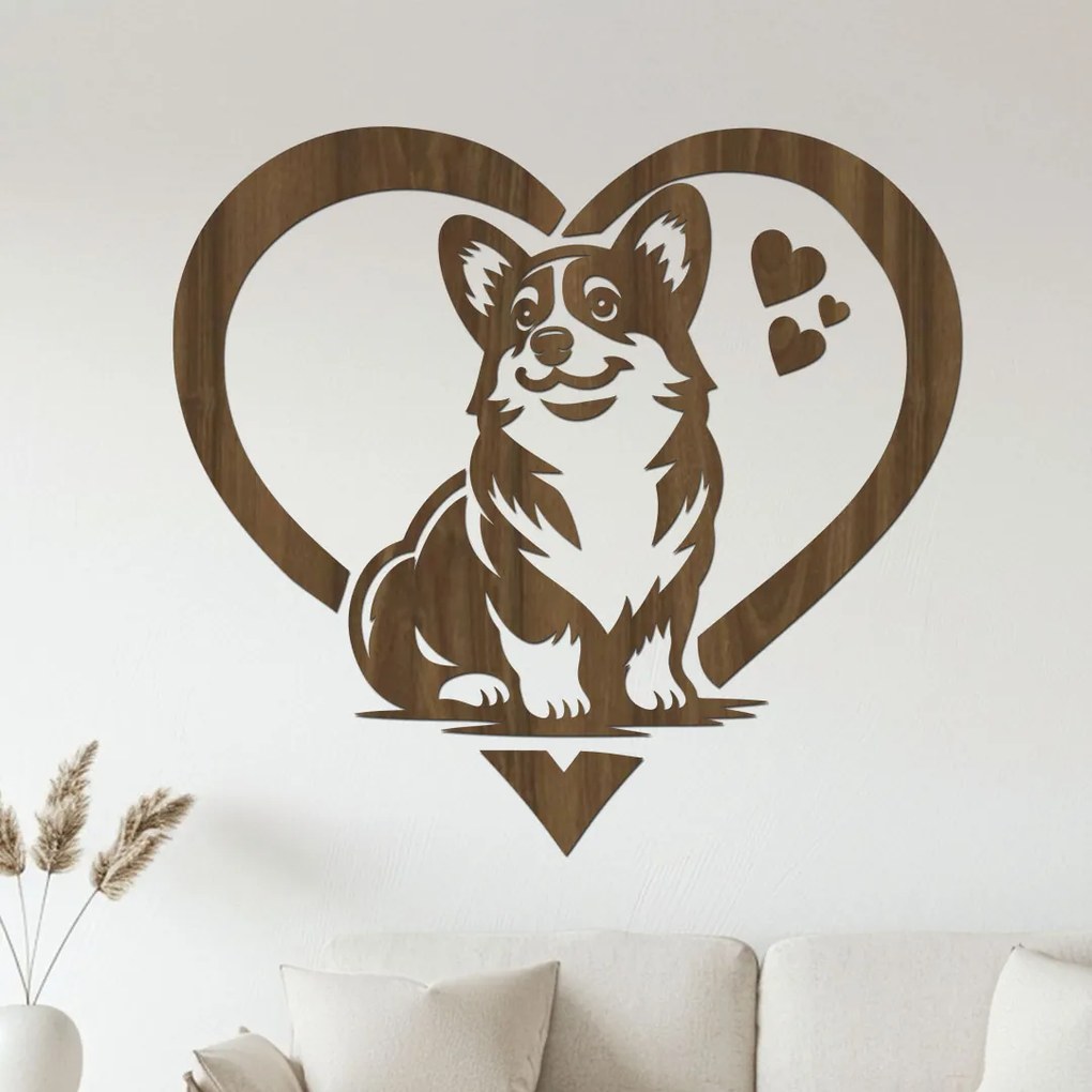 dřevo života Dřevěná dekorace Corgi láska Zvolte rozměr (cm): 40x37, Zvolte barvu dekoru: Dub Sonoma