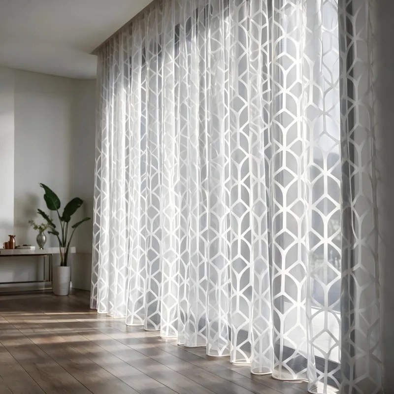 Luxusní žakárová záclona s olůvkem Geometry bílá metráž Ervi 4492