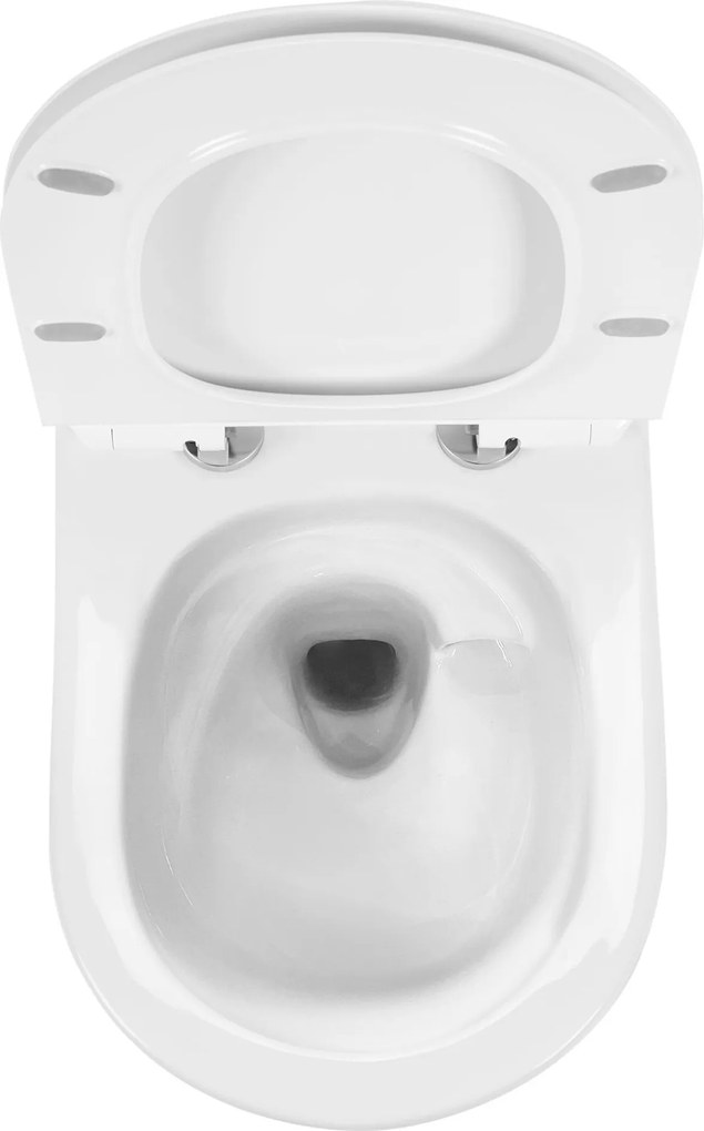 Rea Carlo Mini, závěsná záchodová mísa Tornado Rimless 485x365x350 mm + WC sedátko, bílá lesklá, REA-C8770