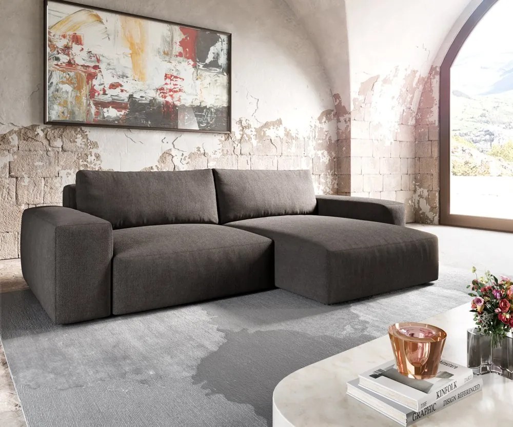 Rohová pohovka Lanzo XL 280x175 cm mikrovlákno khaki hnědá variabilní