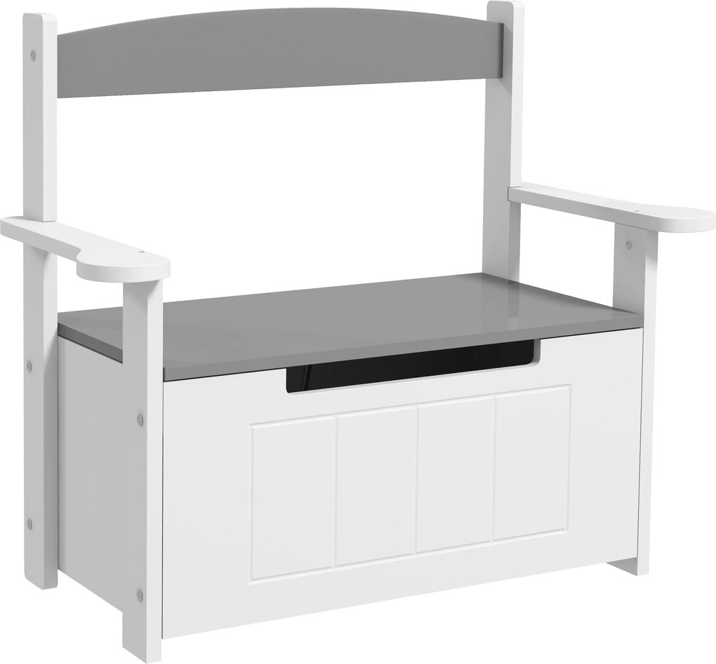 Dětský box na hračky AIYAPLAY 2v1 - úložná lavička se zádovým opěradlem a opěrkami na ruce - plynový píst 68,5L x 34Š x 58V cm Šedá | Aosom