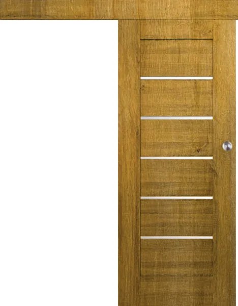 posuvné interiérové dveře na stěnu vasco doors IBIZA model 6 Průchozí rozměr: 70 x 197 cm, Orientace dveří: Levé dveře, Dekor: Dub riviera