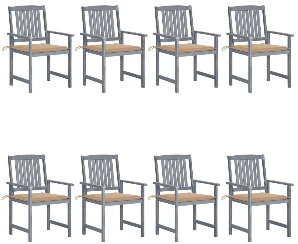 3078225 vidaXL Zahradní židle s poduškami 8 ks masivní akáciové dřevo šedé