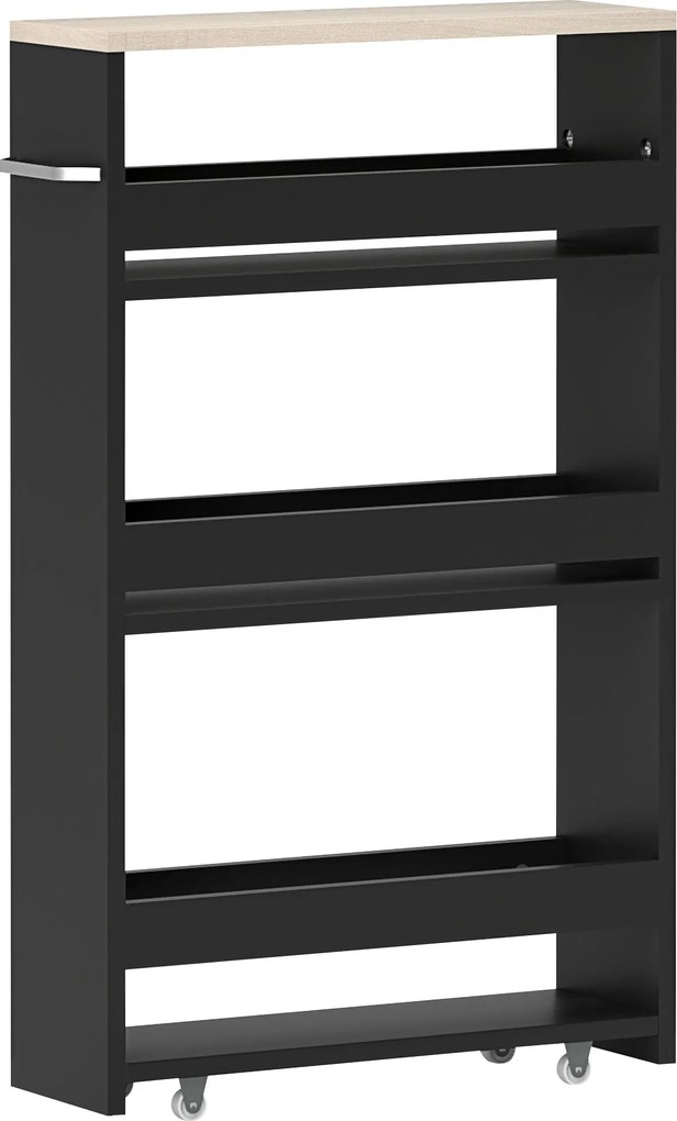 Kleankin 3-vrstvý úložný vozík na kolečkách pro užší kuchyň, koupelnu, prádelnu a kancelář s rukojetí - 48 x 15 x 80 cm Černý