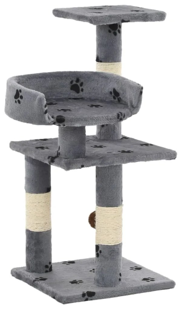 Škrabadlo pro kočky se sisalovými sloupky 65 cm šedé s tlapkami 170608