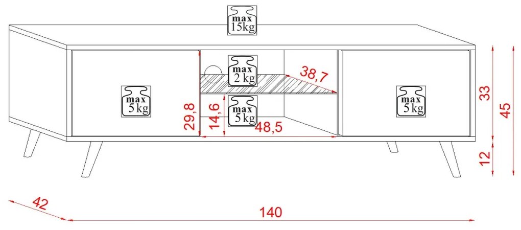 TV stolek Sweden 140 cm černý mat/černý lesk