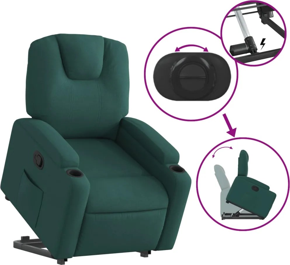 Zvedací polohovací křeslo tmavě zelené textil 3204374