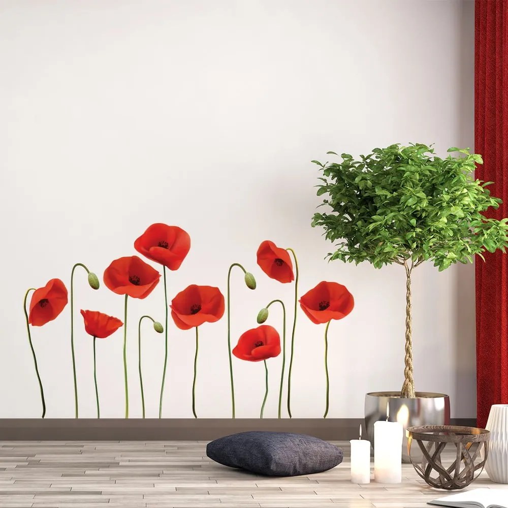 Sada samolepek na zeď Ambiance Vermeil Poppies, 60 x 70 cm
