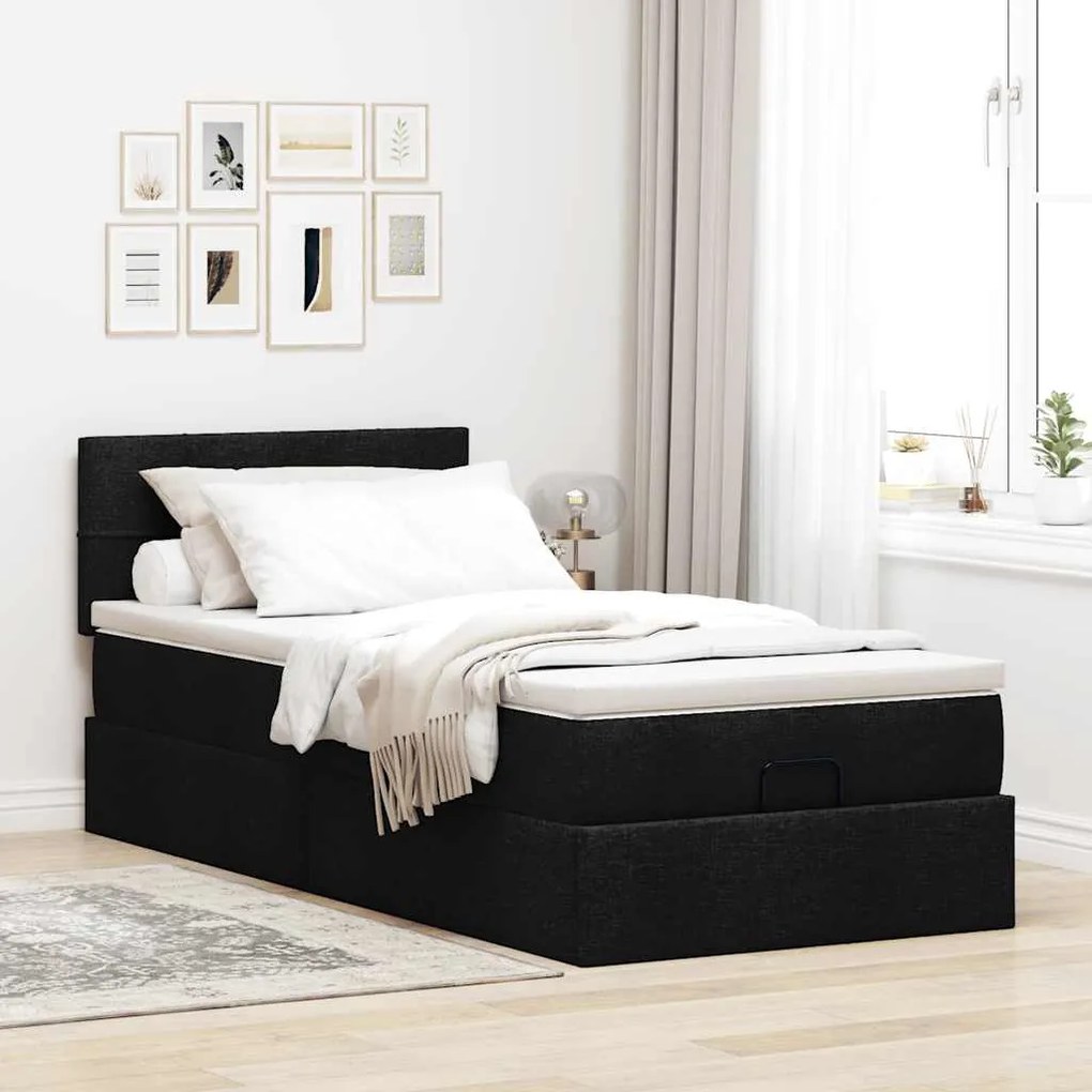 Osmanský postel s matrací černá 100x200 cm textil 3311437