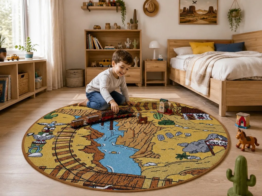 AladinWorld Expres, Dětský kusový koberec Western kruh, 400x400 (průměr) kruh, vícebarevná, dětský pokoj