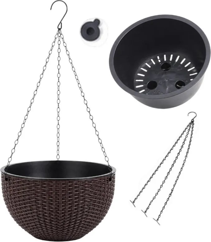 Flamenco Mystique Velký hnědý závěsný květináč Rattan Design 26 cm ROS10BR