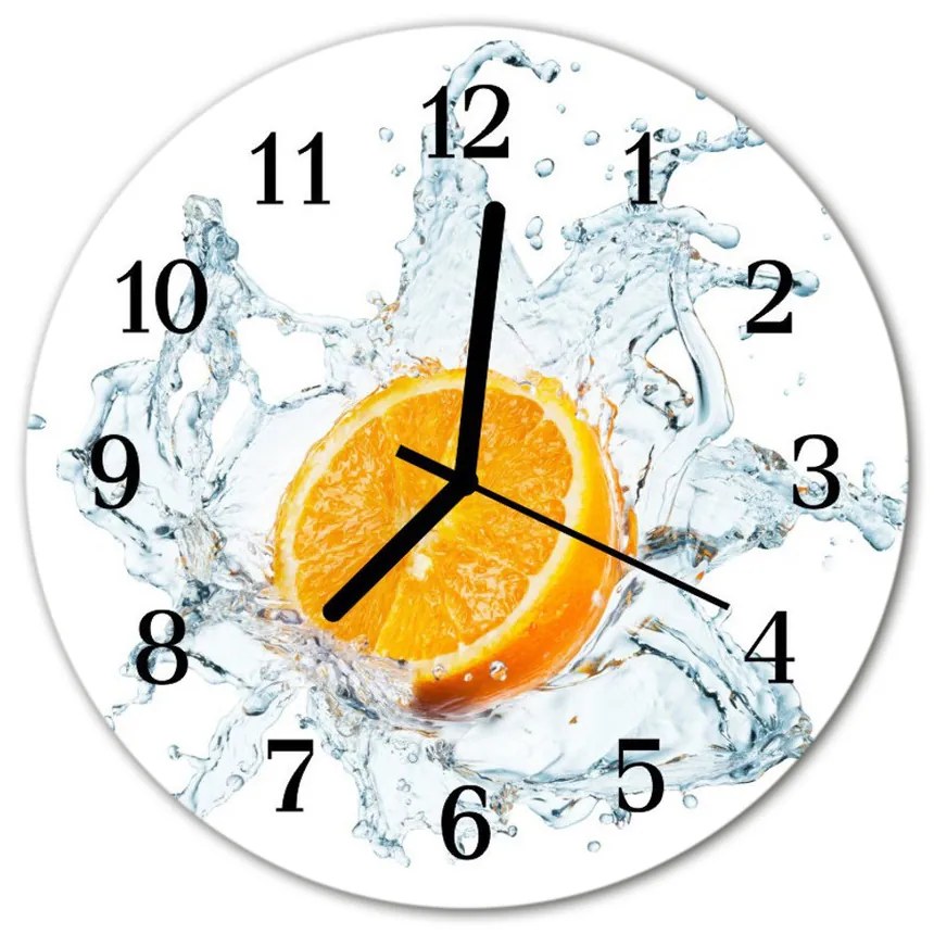 Nástenné skleněné hodiny Oranžová voda fi 30 cm