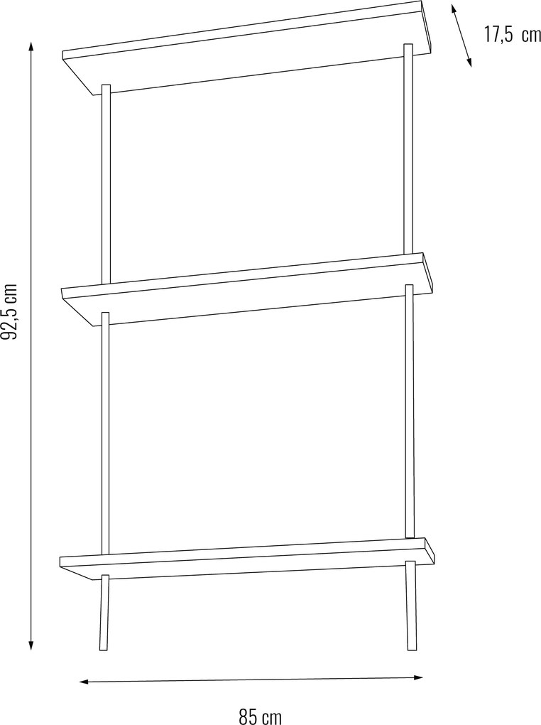 Nástěnný regál DECO s 3 policemi, 92,5x85x17,5 cm
