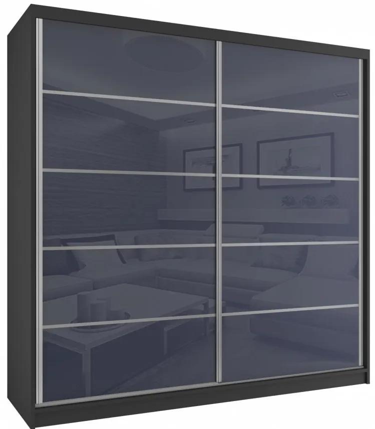 Designová šatní skříň Verner 200 cm - černá / šedý lesk