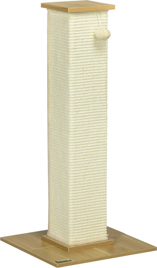 PawHut škrabadlo pro kočky 38L x 38W x 80H cm stabilní a bezpečné se škrabací deskou hracími míčky ze sisalu dub krémově bílý úspora místa | Aosom.de