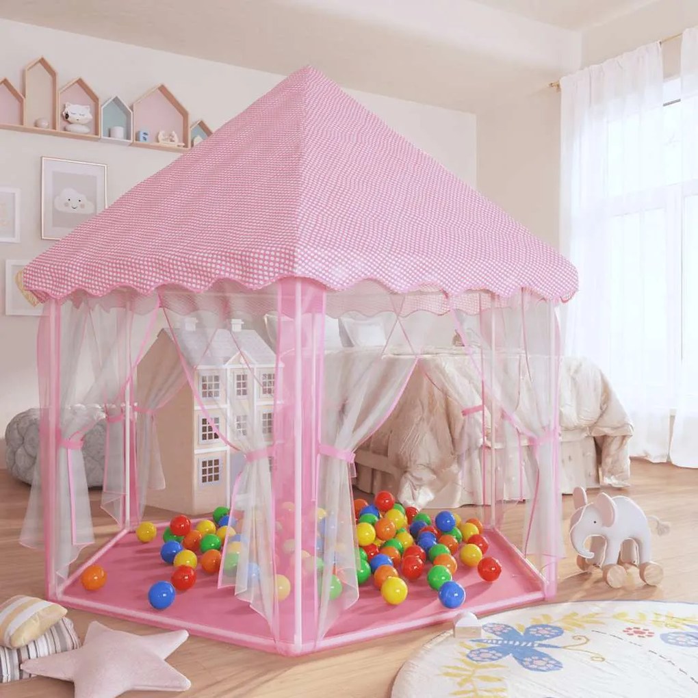 vidaXL Princeznovský stan na hraní s 250 míčky růžový 133 x 140 cm [3107712] Barva: Vícebarevné 1