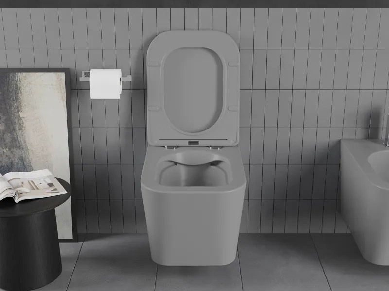 Mexen Teo wc mísa Rimless s pomalu klesající deskou slim, duroplast, světle šedá matná - 30854061