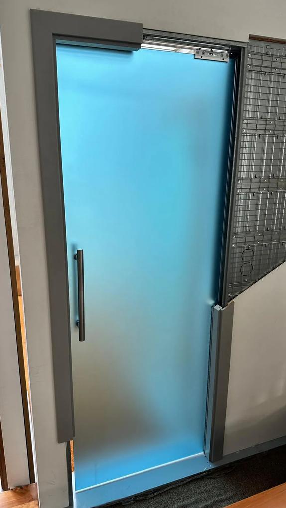 Celoskleněné dveře do pouzdra - Satinato modrá Průchozí šířka (cm): 90, Průchozí výška (cm): 210