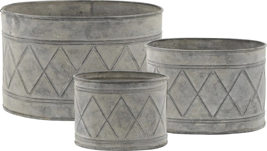 Sada 3ks zinkových květináčů se vzorem Zinc Antique – 18*13*12/ 15*11*10/ 12*9*9 cm