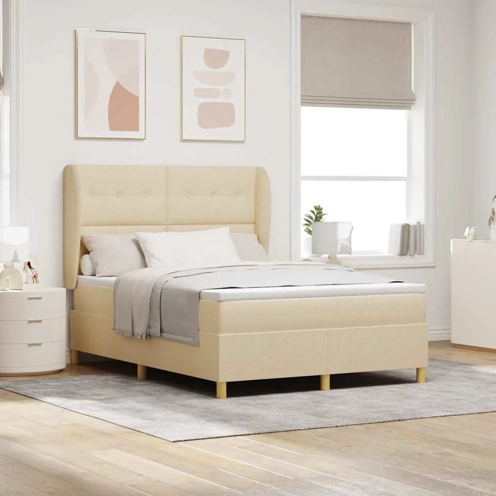 Postel s boxspringem s čelo Krémová 190 x 140 cm textil 3340751