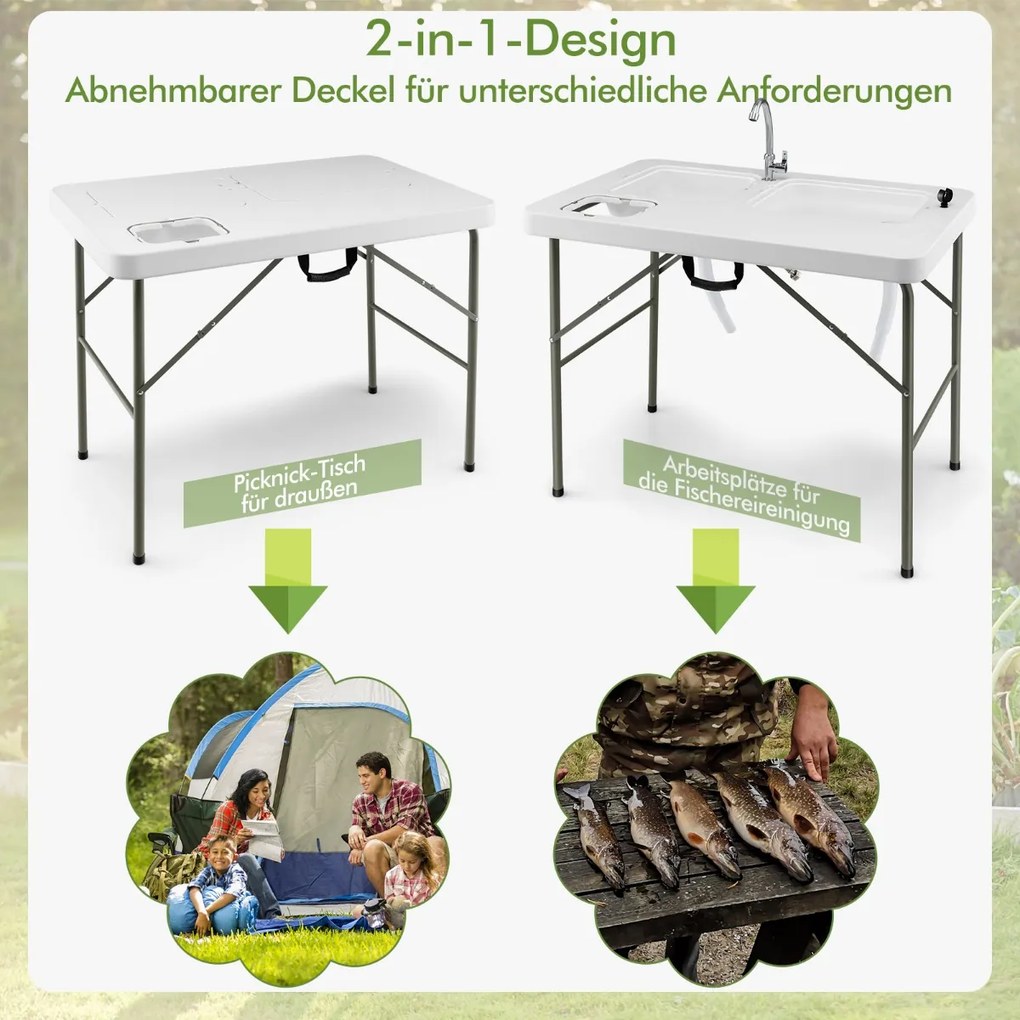 Costway Fish Cleaning Table Skládací stůl na filetování, bílý