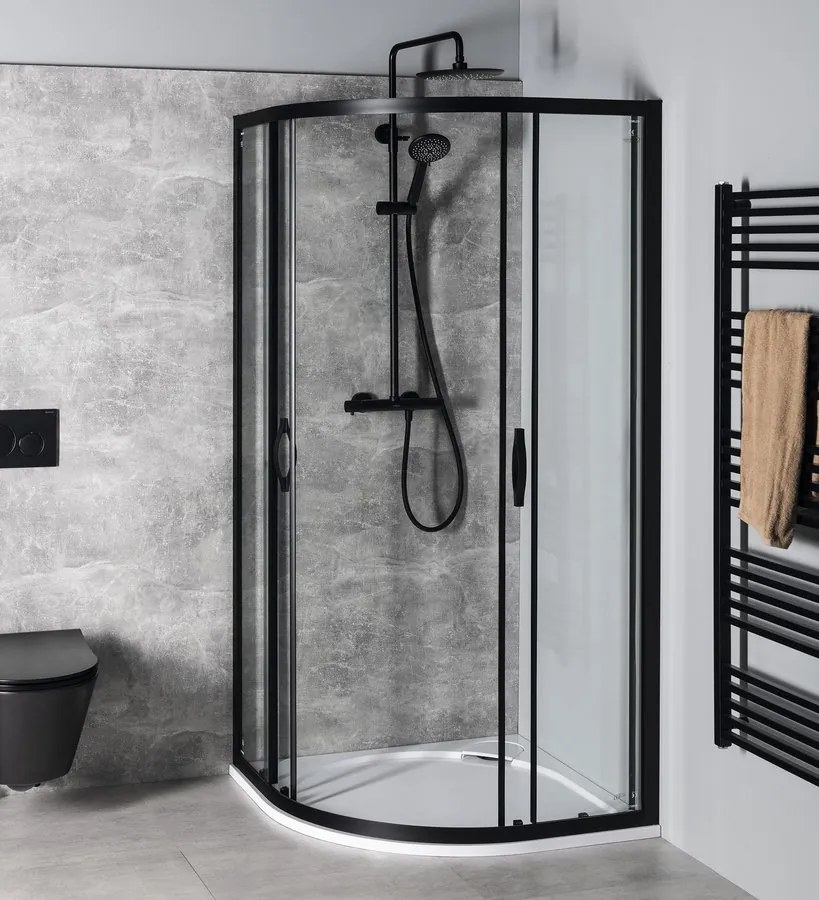 Gelco Gelco, SIGMA SIMPLY BLACK čtvrtkruhová sprchová zástěna 1000x1000mm, R550, čiré sklo, GS5510B