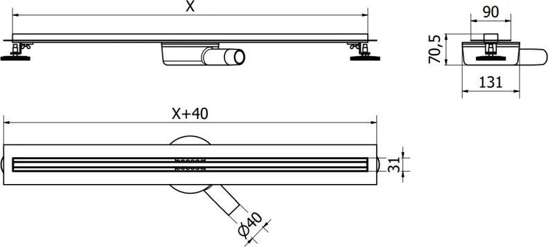 Mexen Flat 360° Slim liniový rotační odtok 150 cm, inox - 1041150