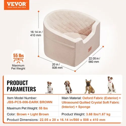 Autosedačka Dog Booster Autosedačka pro malé a střední psy do 24,9 kg Hnědá