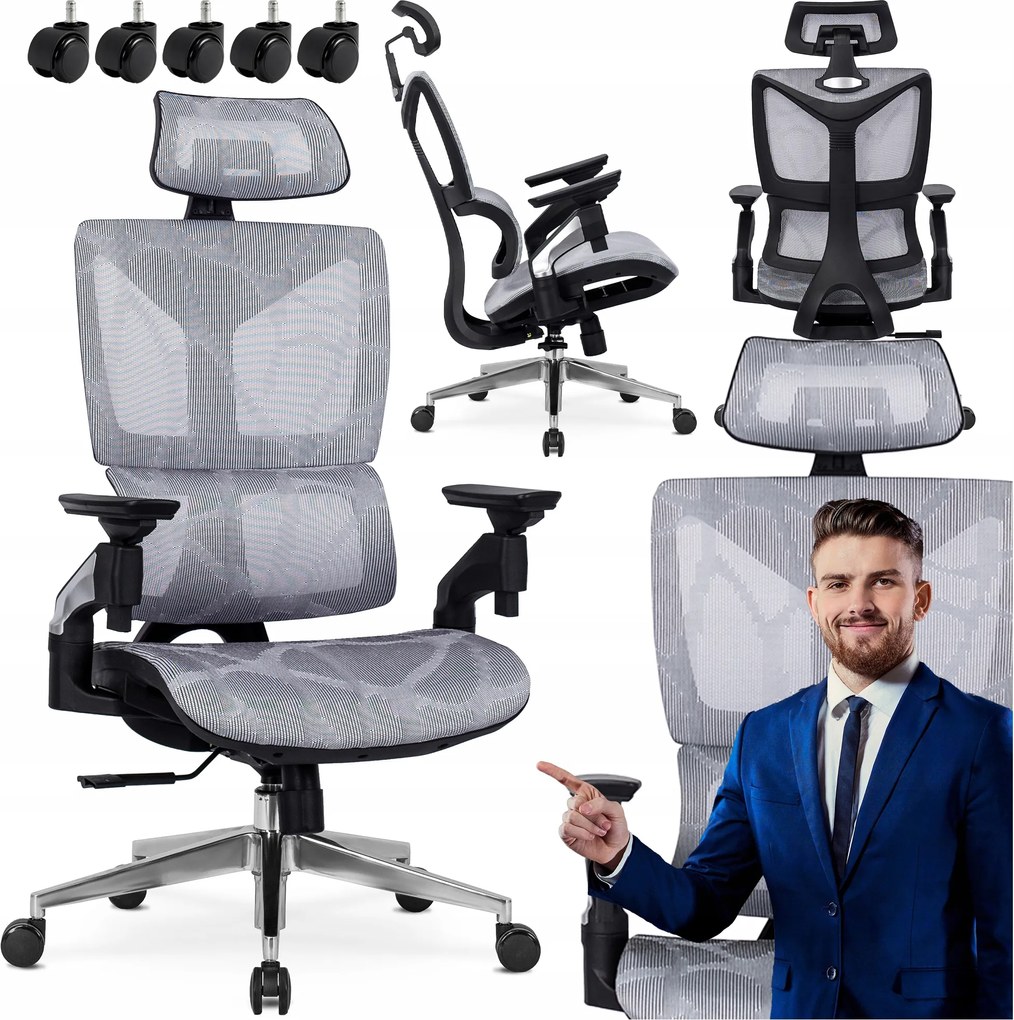 Kancelářská otočná židle Ergonomická židle K Psacímu Stolu Šedá Martin