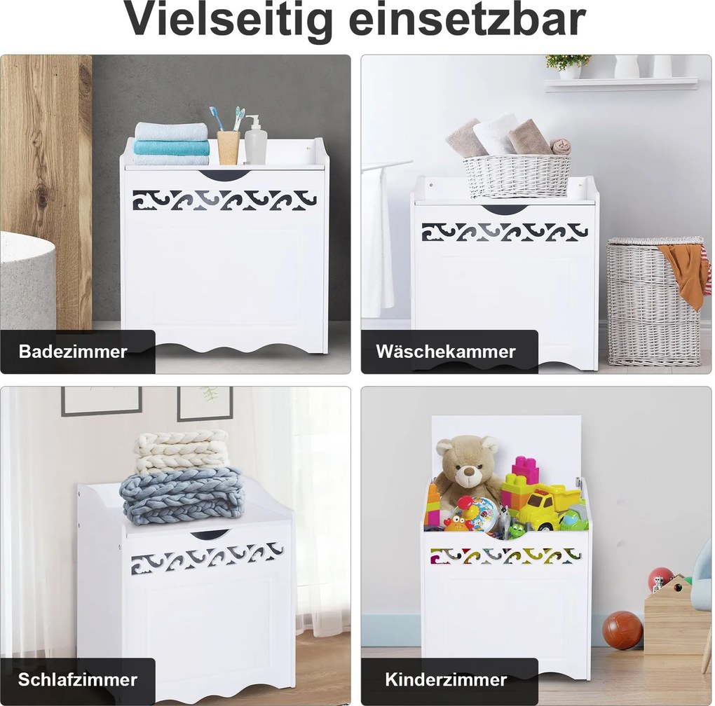 HOMCOM Dřevěný Koupelnový Skříňka, Úložná Skříň pro Ložnici, Obývací Pokoj, 55L x 34Š x 58V cm, Bílá