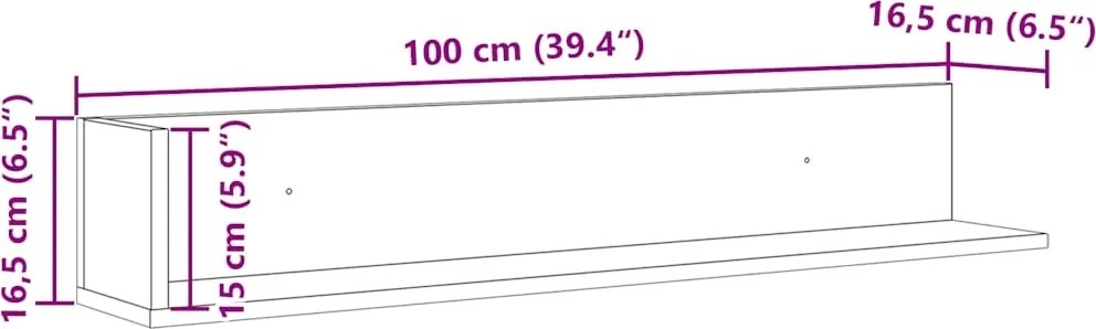 vidaXL Nástěnné police 2 ks 100 x 16,5 x 16,5 cm kompozit [860048] Barva: kouřový dub
