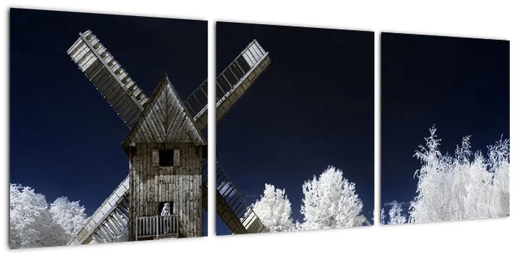 Větrný mlýn v zimní krajině - obraz