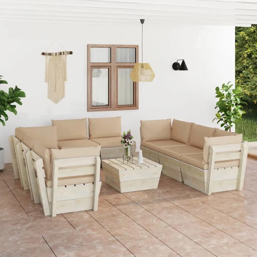 vidaXL 9dílná zahradní sedací souprava z palet + podušky smrkové dřevo [3063651] Barva: Jasně zelená