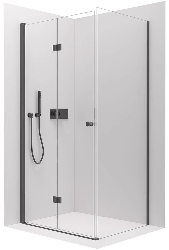 Cerano Volpe, sprchový kout se skládacími dveřmi 80(dveře) x 70(stěna), 6mm čiré sklo, černý profil, CER-CER-427315