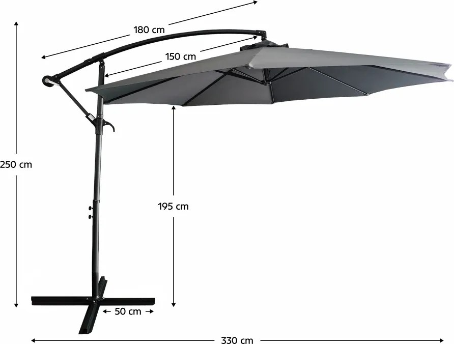Zahradní slunečník, šedá, 3 m, SAMIO NEW