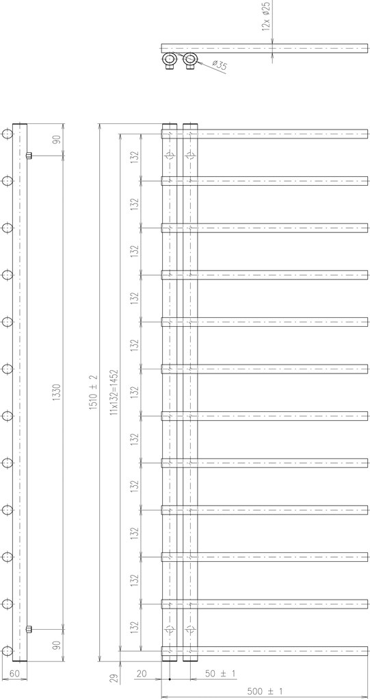 Sapho JUSTINA otopné těleso 500 x 1510 mm černá mat IR151B