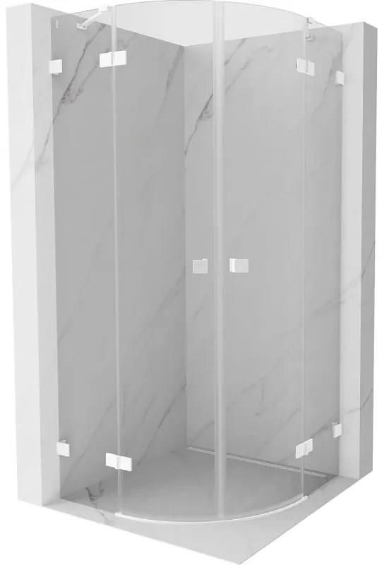 Mexen Lunar, půlkruhový výklopný sprchový kout 100 x 100 cm, 8mm čiré sklo, bílý profil, 833-100L-100P-20-00