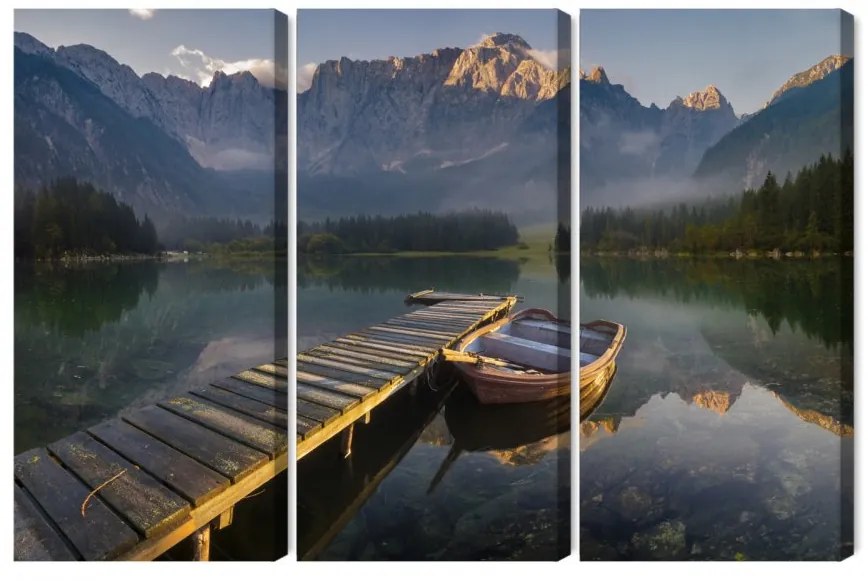 Vícedílný obraz Dřevěný Most Přes Horské Jezero 3D Nedostatek Nedostatek Přírodní plátno 150x100