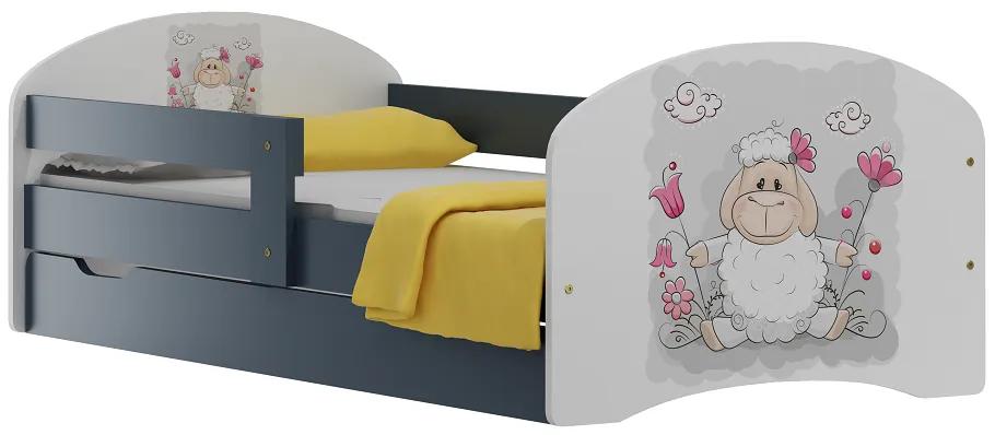 Dětská postel s motivem OVEČKA  se zábranou Rozměr: 140x70, Matrace: bez matrace, Barevná kombinace: DUB CANYON / BÍLÁ
