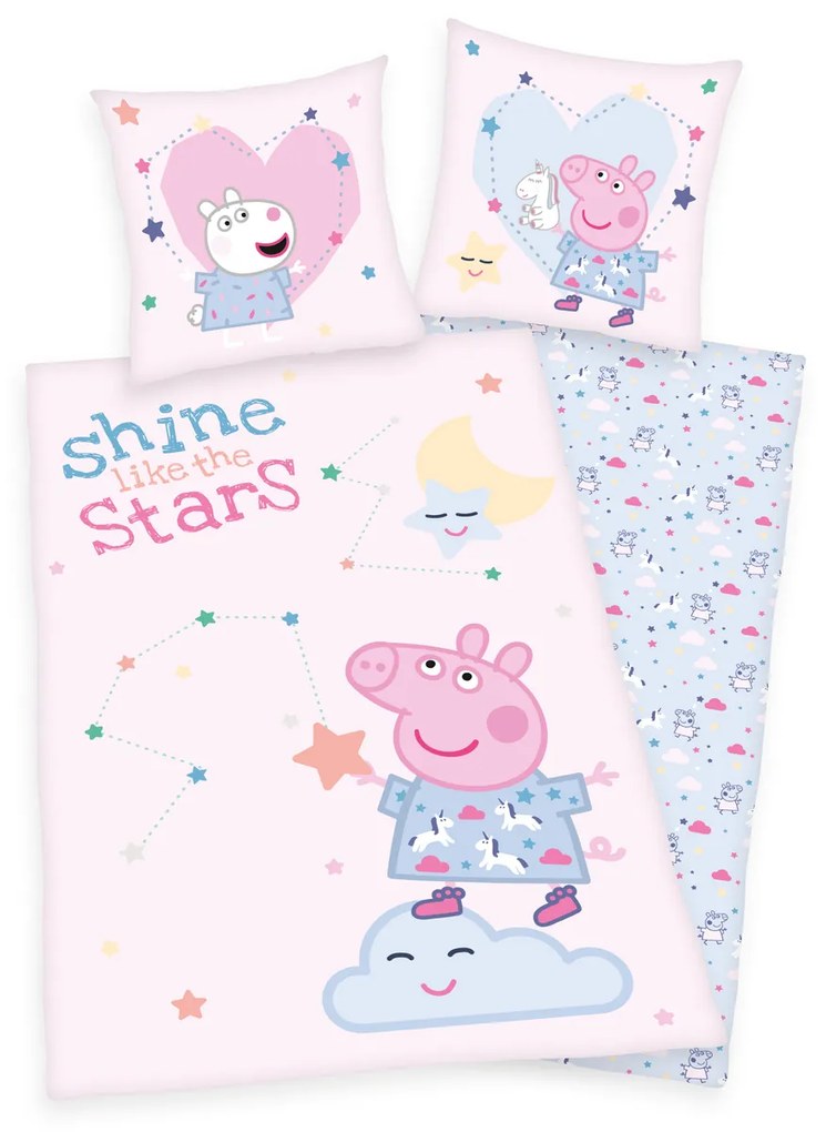 Herding Dětské bavlněné povlečení Peppa Pig Shine like the stars, 140 x 200 cm, 70 x 90 cm