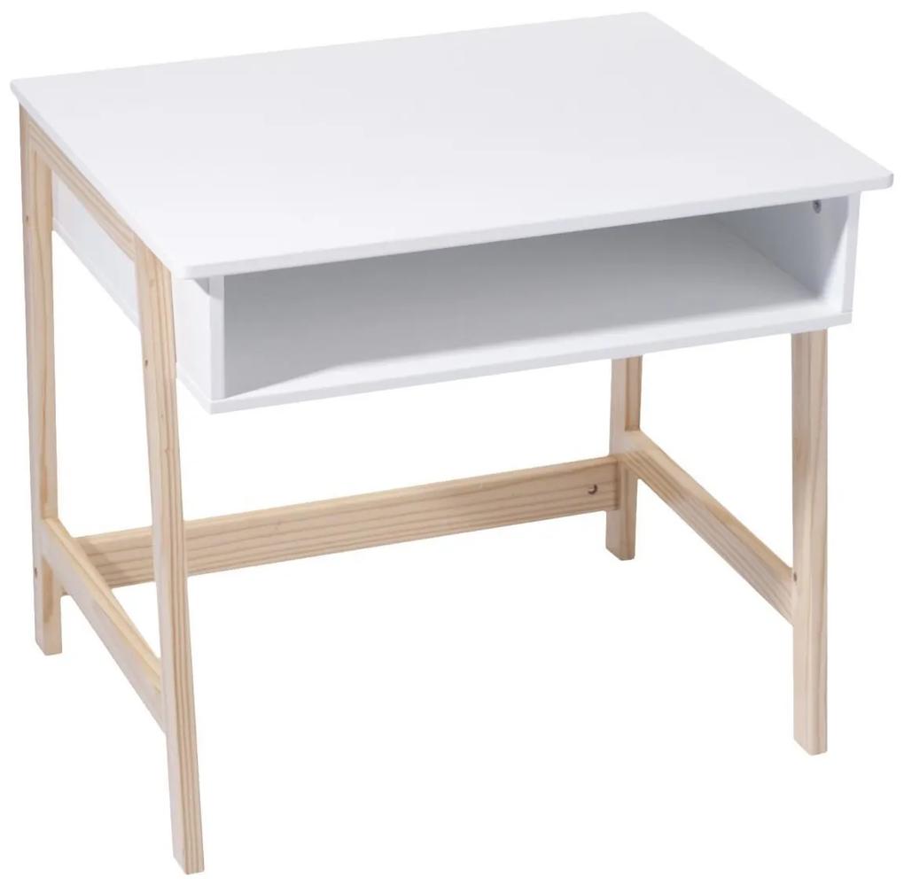 Stůl, bílý stůl, dětský stůl, psací stůl, dřevěný stůl - barva bílá, přírodní dřevo, 58 x 46 x 52
