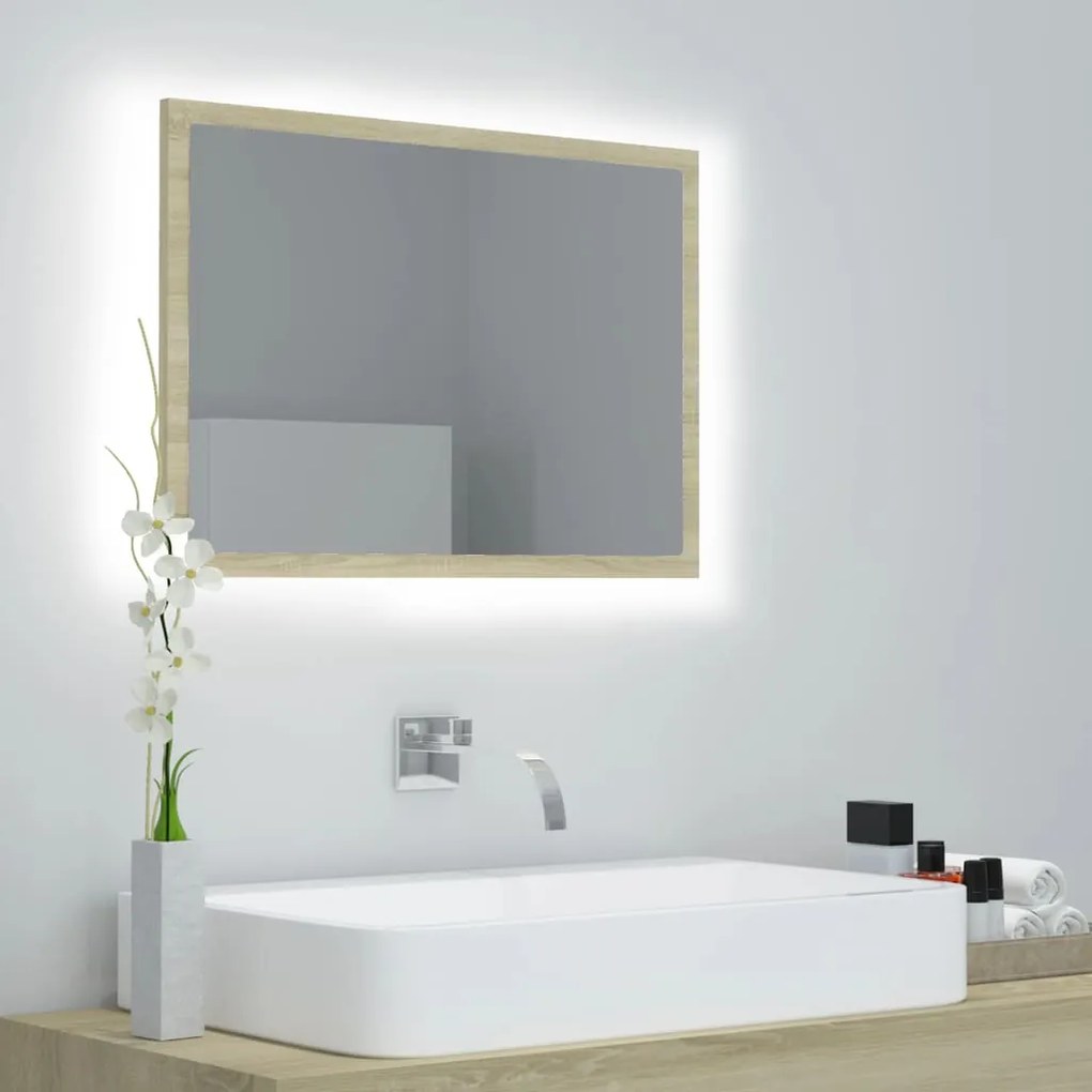 804919 vidaXL Koupelnové zrcadlo LED dub sonoma 60 x 8,5 x 37 cm dřevotříska